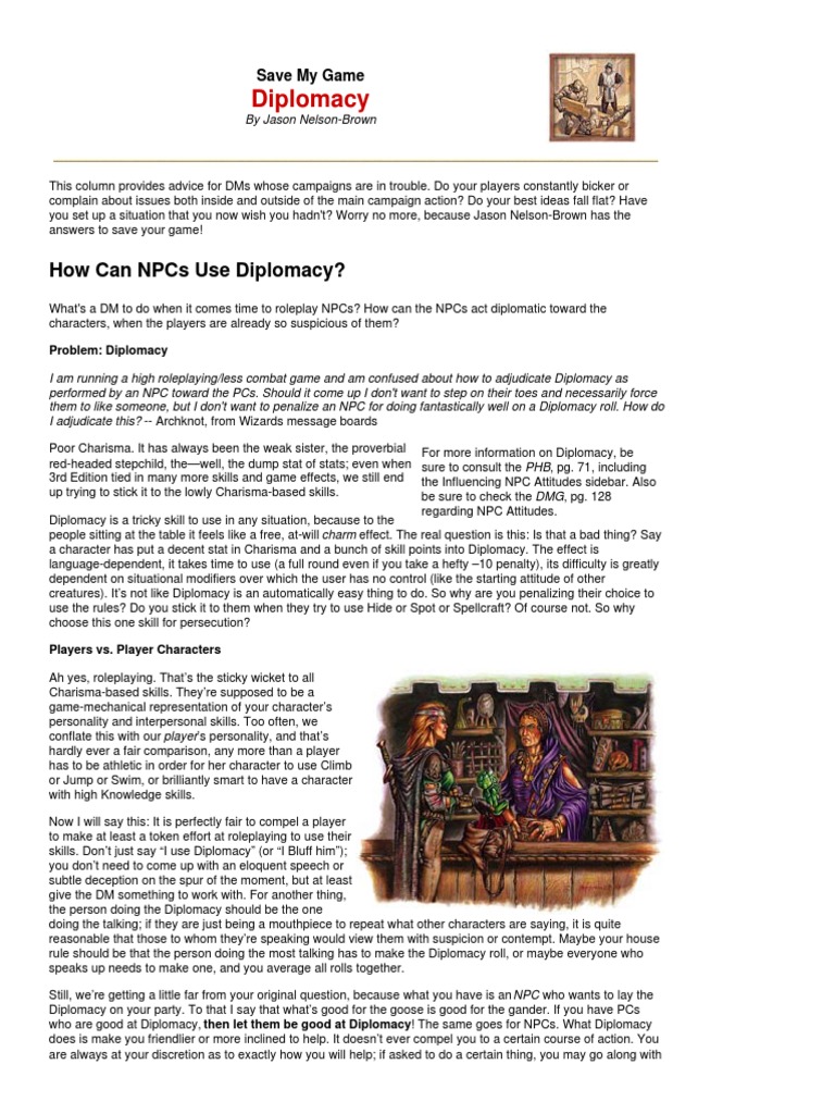 Diplomacy: How Can Npcs Use Diplomacy? | PDF | Leisure Activities | Gaming