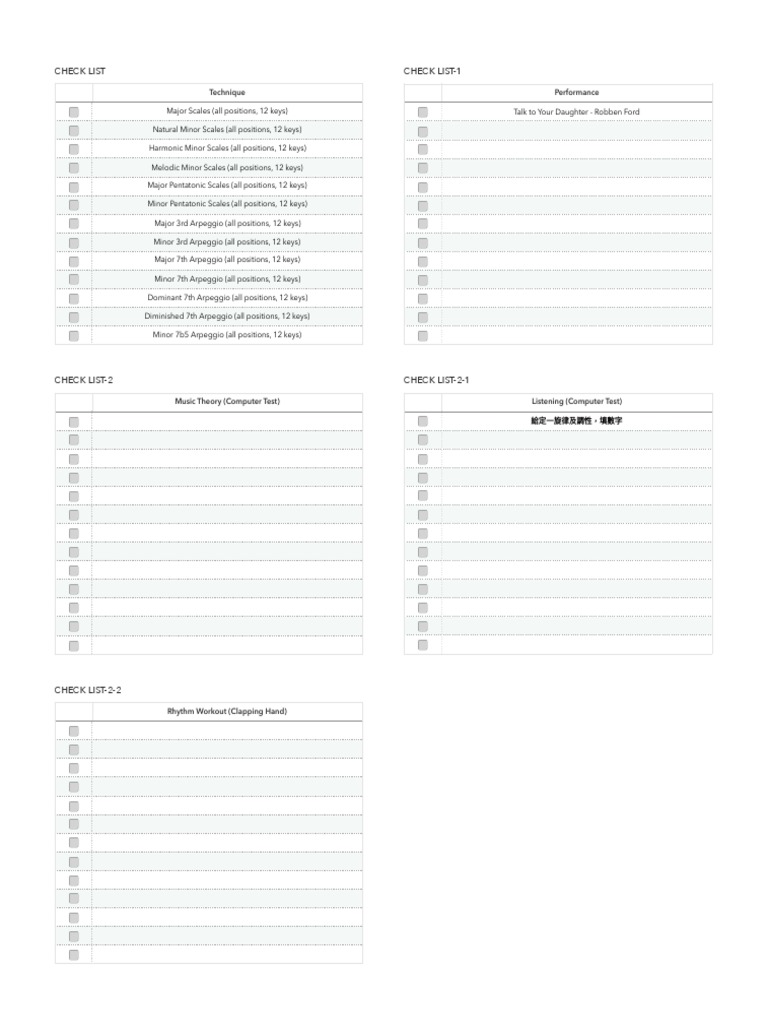 Comprehensive Music Technique Checklist | PDF