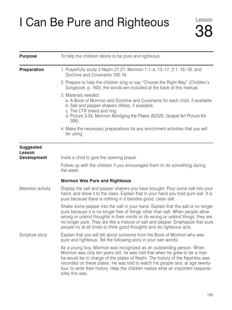 I Can Be Pure and Righteous: Lesson | PDF | Book Of Mormon | Mormons