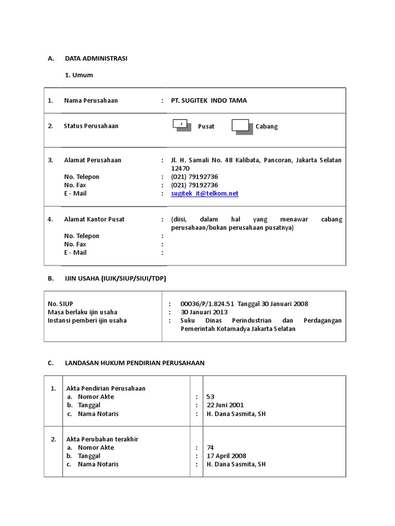 Data Admin Sugitek | PDF