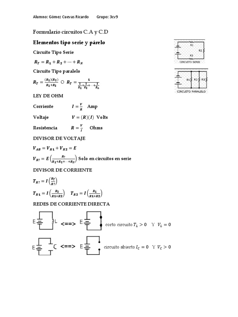 FORMULARIO Circuitos | PDF