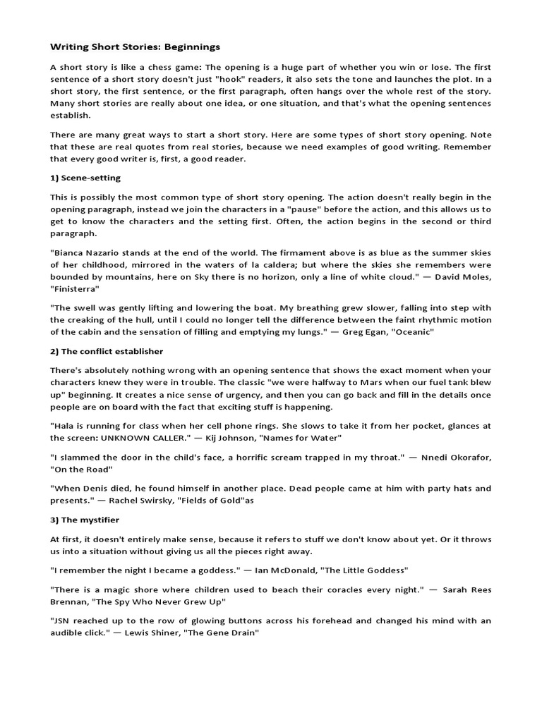 Writing Short Stories: Beginnings | PDF | Narration | Leisure