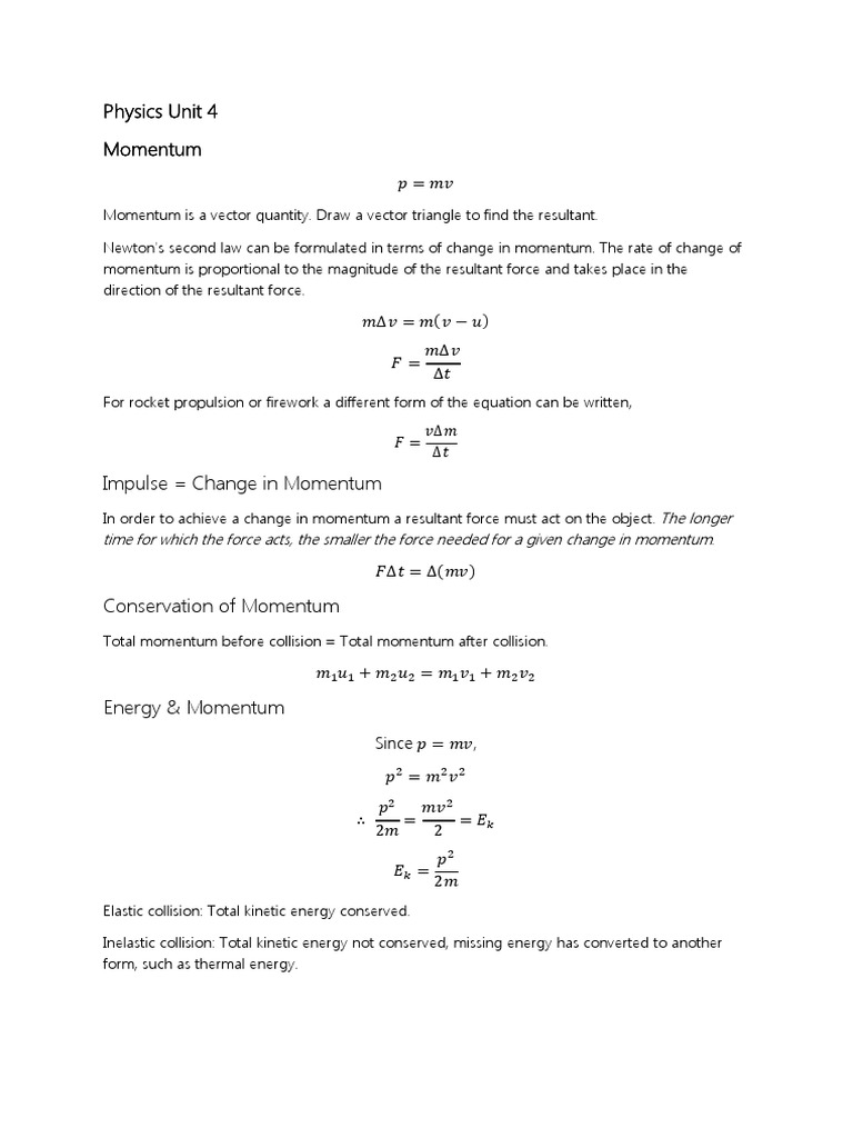 Physics Unit 4: Momentum & Forces | PDF | Momentum | Collision