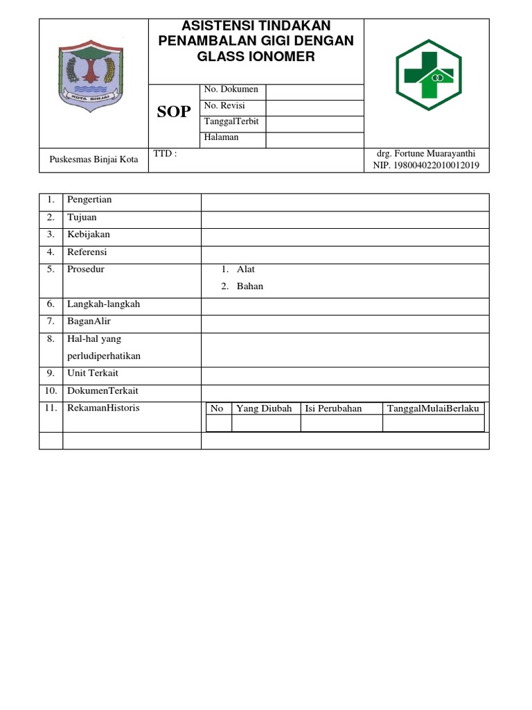 SOP Penambalan Gigi Glass Ionomer | PDF | Pengelolaan Keuangan & Uang
