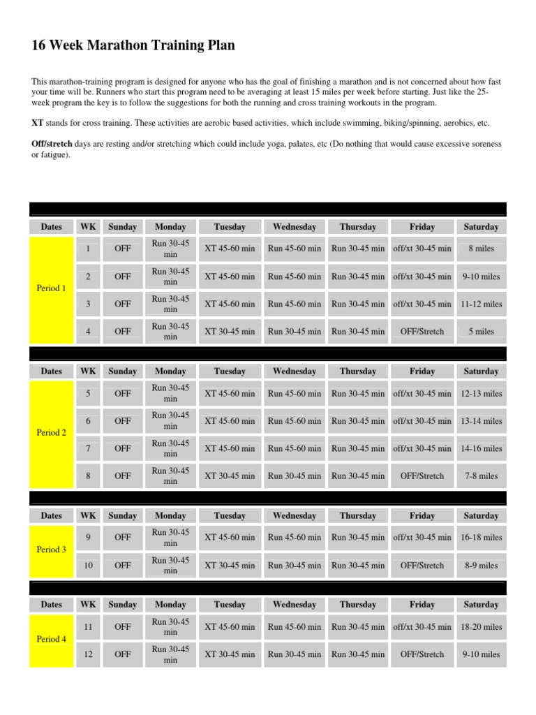 16 Week Marathon Plan | PDF | Marathon | Physical Exercise