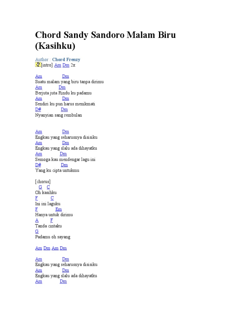 Chord Sandy Sandoro Malam Biru | PDF