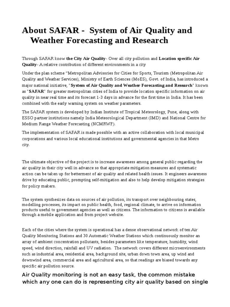 Safar - System of Air Quality and Weather Forecasting and Research ...