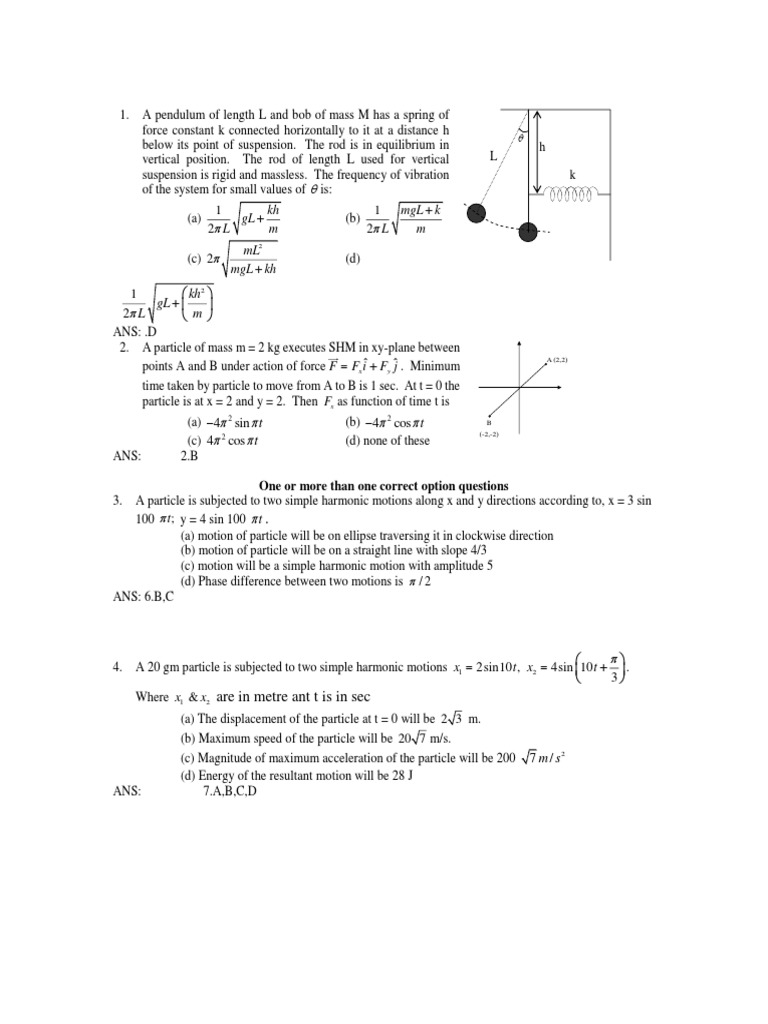 Simple Harmonic Motion Objective | PDF | Pendulum | Waves
