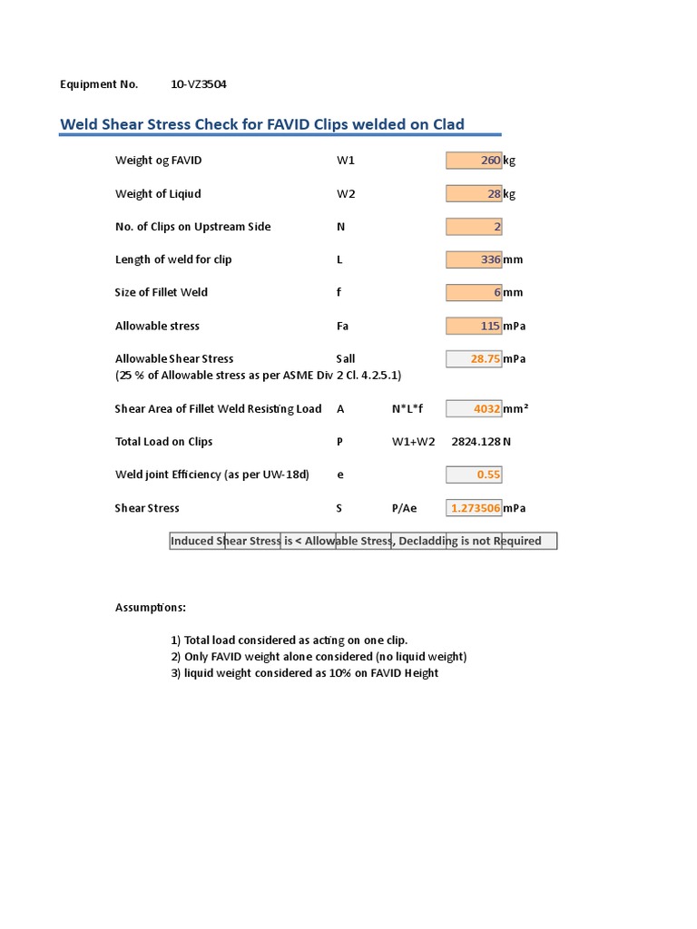 Weld Shear Stress Check For FAVID Clips Welded On Clad | PDF | Stress ...