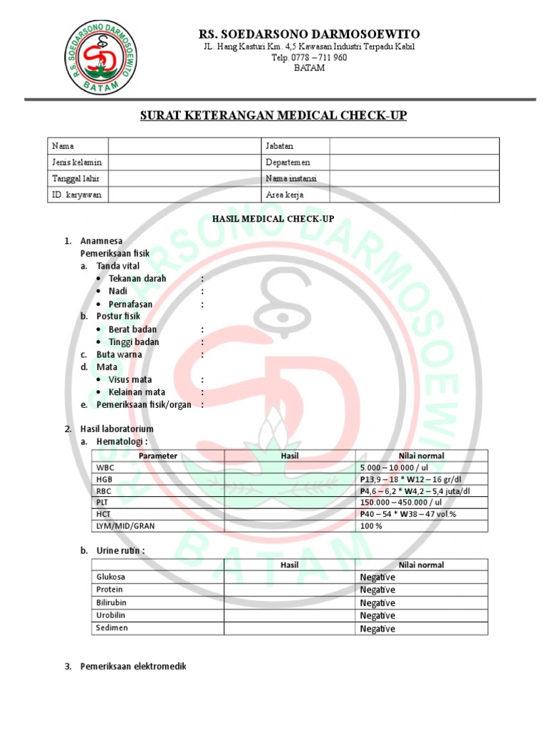Form Hasil Mcu Paket I | PDF
