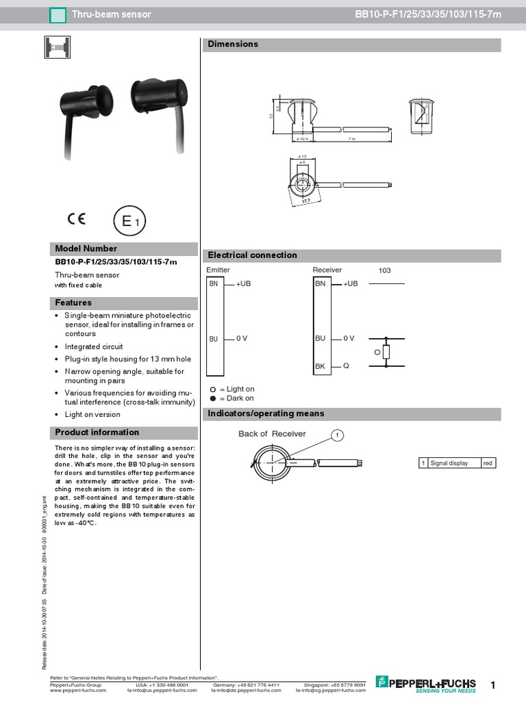 Dimensions: BB10-P-F1/25/33/35/103/115-7m | PDF | Infrared | Light