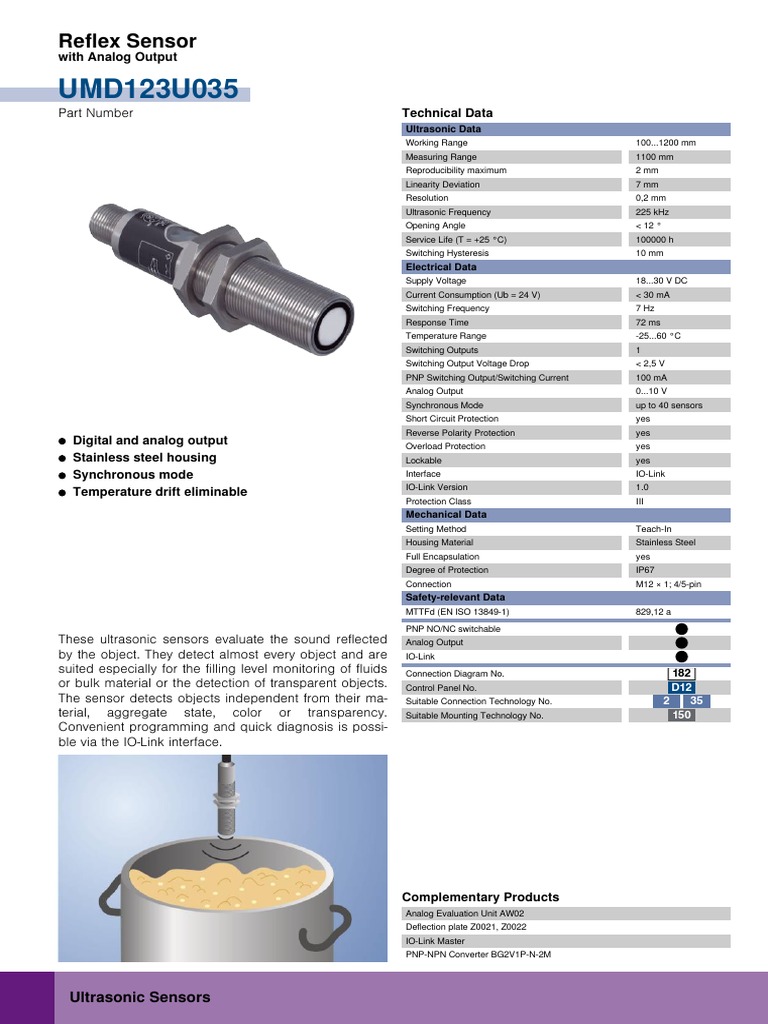 Wenglor Ultrasonic Data Sheet UMD123U035 | PDF | Sensor | Vacuum Tube