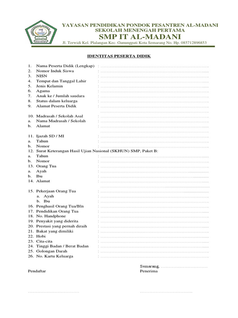 Formulir Pendaftaran SMP | PDF