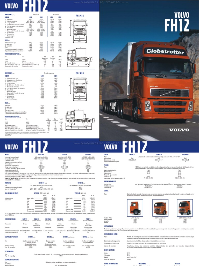 Catalogo Camion Fh12 Volvo Especificaciones Tecnicas Dimensiones Cabina Pesos Modificaciones ...