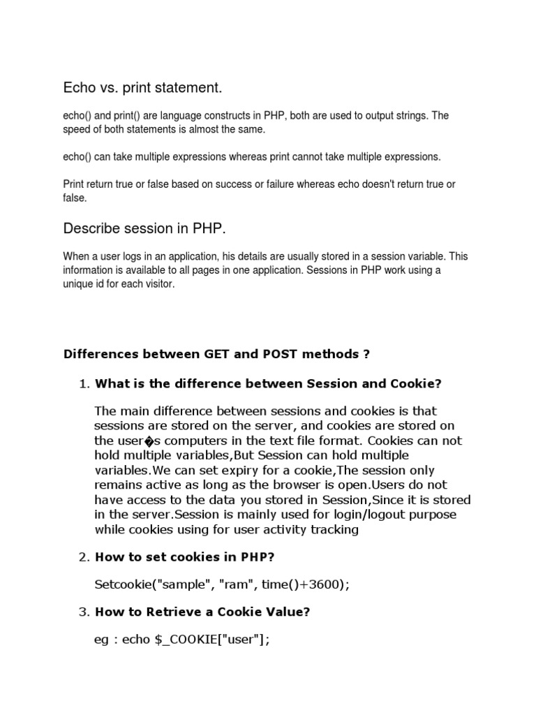 Echo vs. Print Statement.: Differences Between GET and POST Methods ...