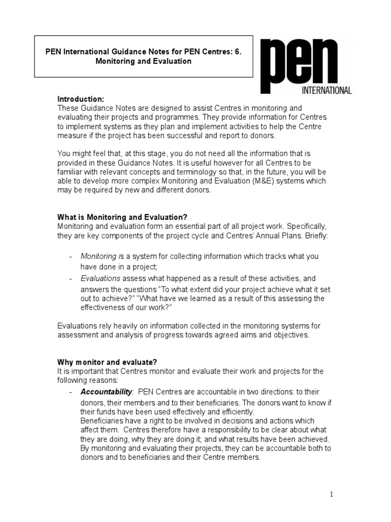 International PEN Guidance Notes For Centres Monitoring and Evaluation ...