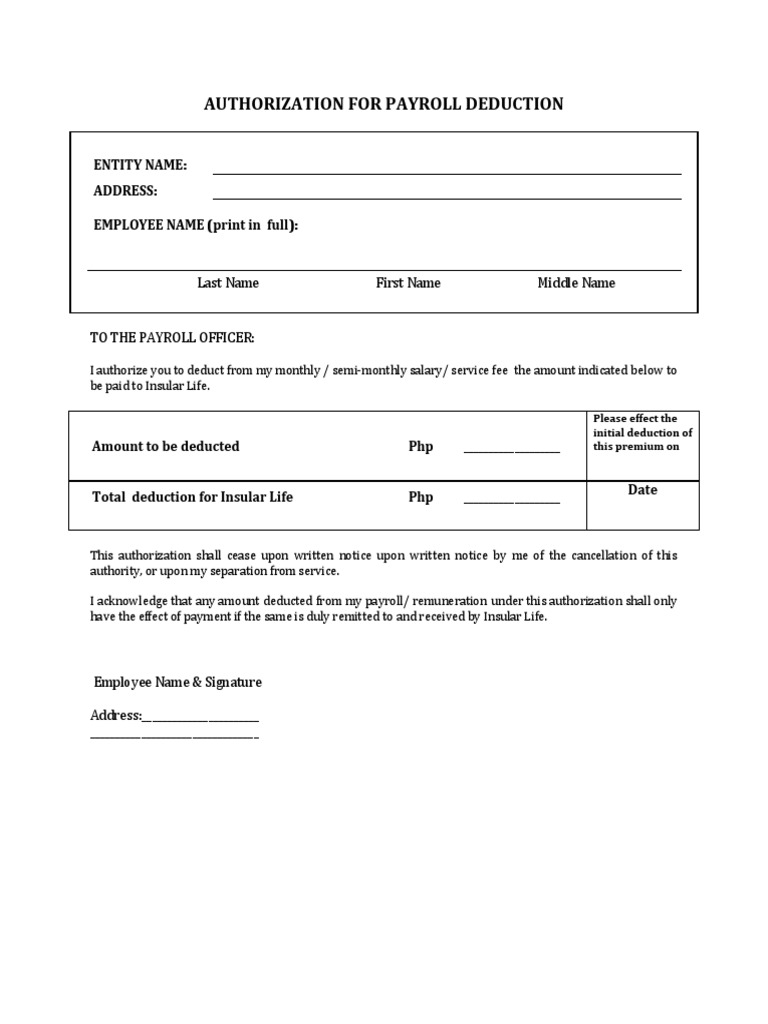 Payroll Deduction Authorization Form | PDF | Career & Growth | Finance ...