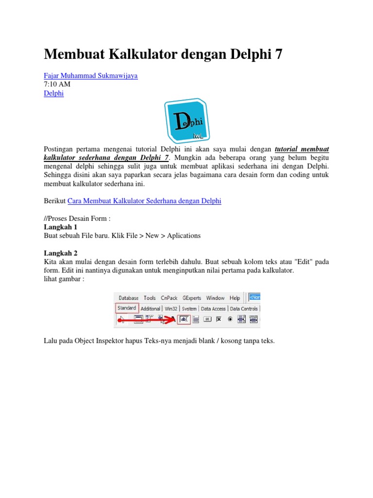 Membuat Kalkulator Dengan Delphi 7 | PDF