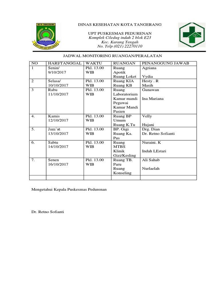 Jadwal Monitoring Ruangan | PDF