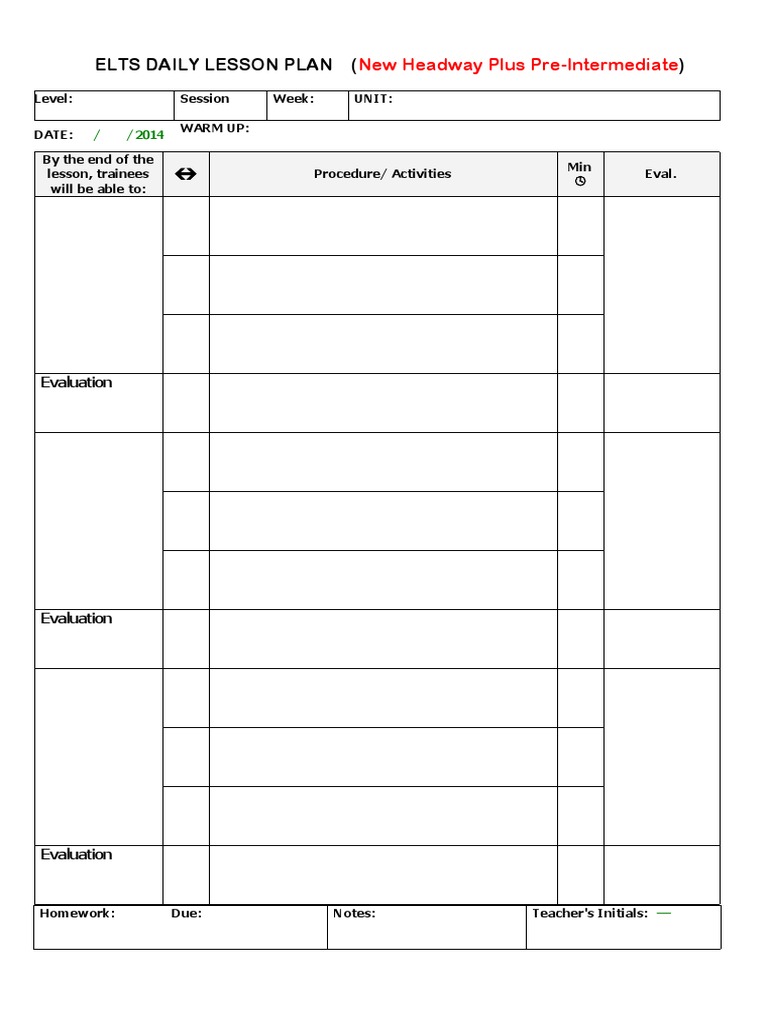 Headway Lesson Plan Template | PDF