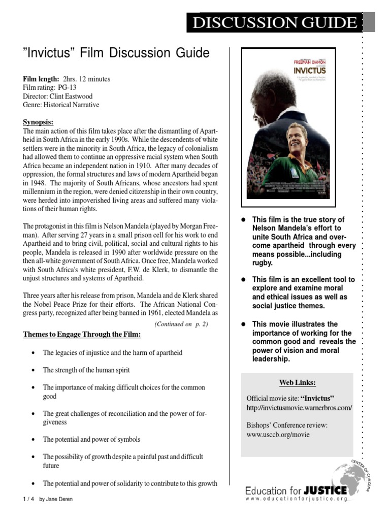 Invictus Movie Discussion Guide | PDF | South Africa National Rugby ...