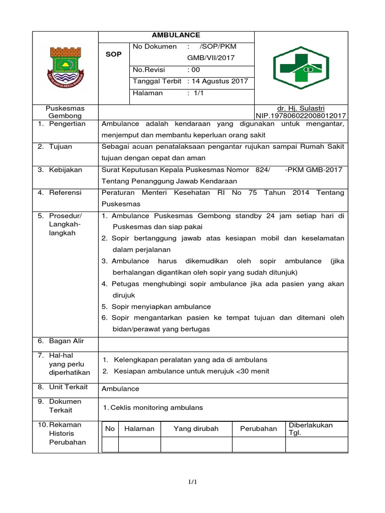 Sop Ambulance | PDF