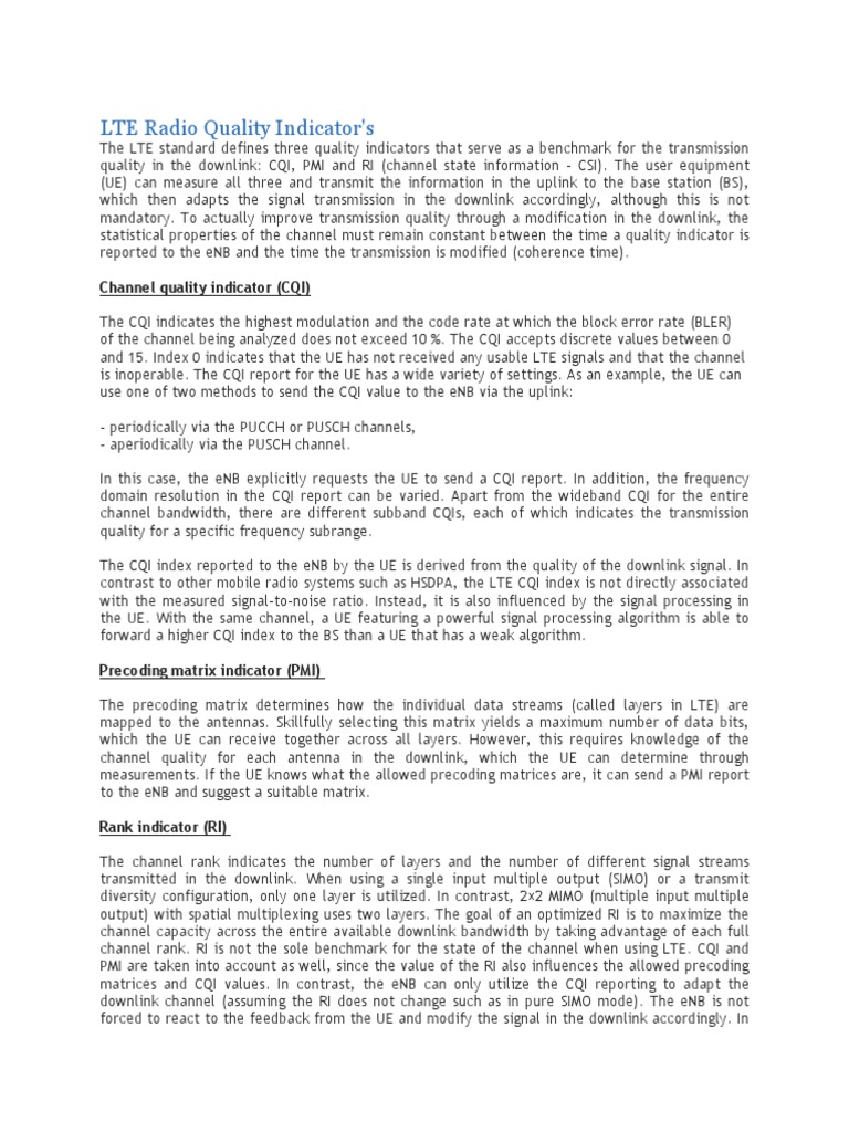 LTE Radio Quality Indicator | PDF | Ip Multimedia Subsystem | Computer ...