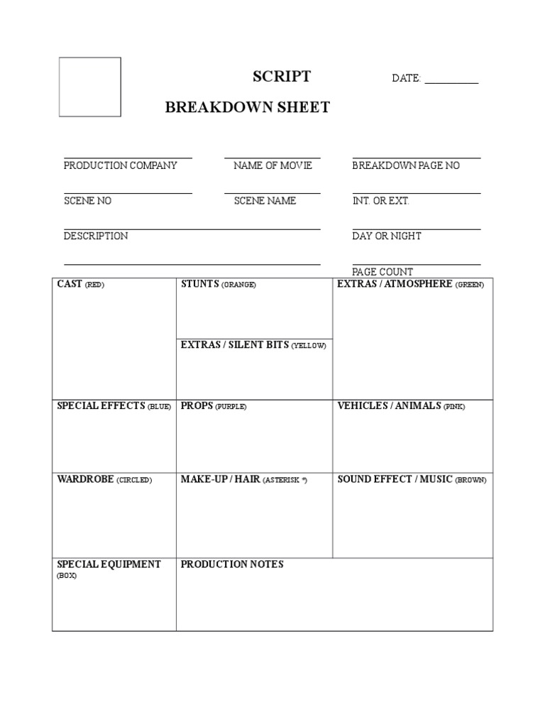 Script Breakdown Sheet: Production Company Name of Movie Breakdown Page ...