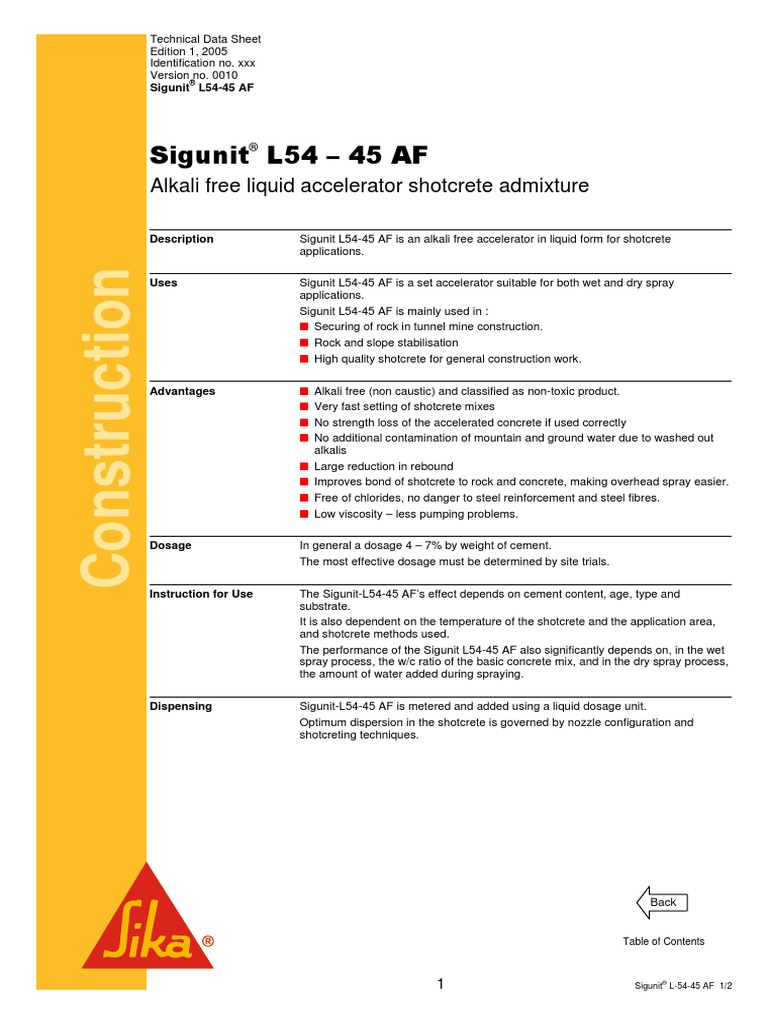 Sigunit L54-45 AF | PDF | Concrete | Chemistry
