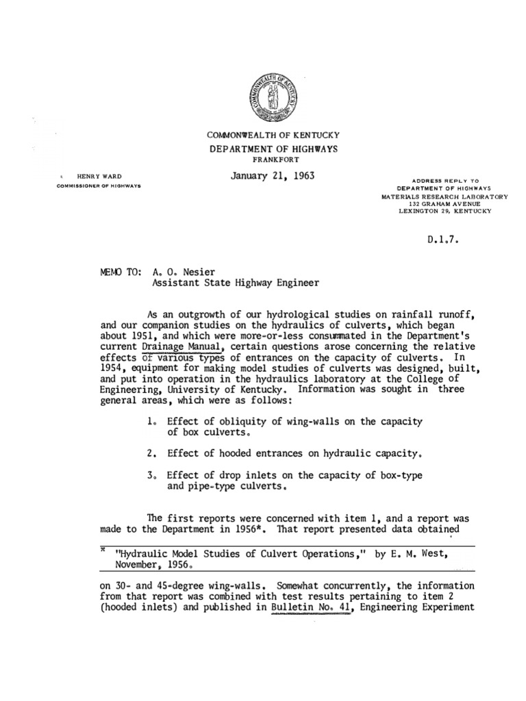 A Study of The Hydraulics of Drop-Inlet-Type Culvert Models | PDF ...