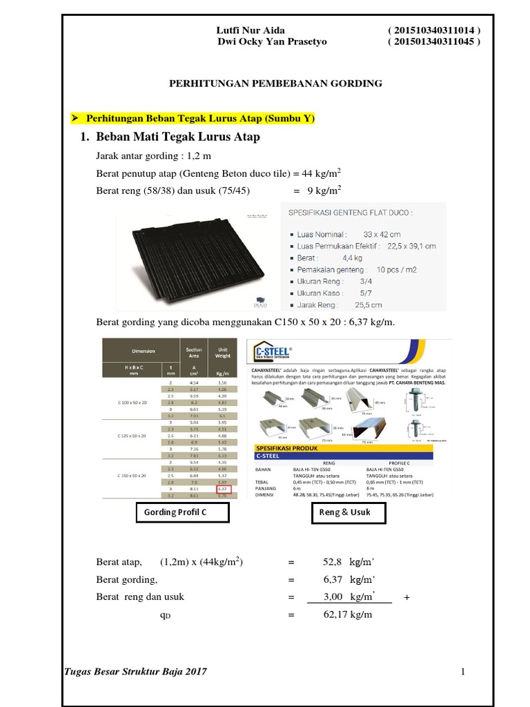 Perhitungan Pembebanan Gording | PDF