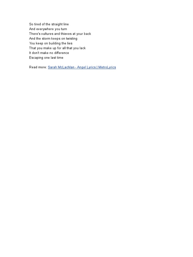 Sarah Mclachlan - Angel Lyrics - Metrolyrics | PDF