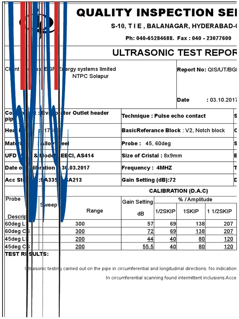 Ultrasonic Test Report: S-10, T I E, Balanagar, Hyderabad-037 ...