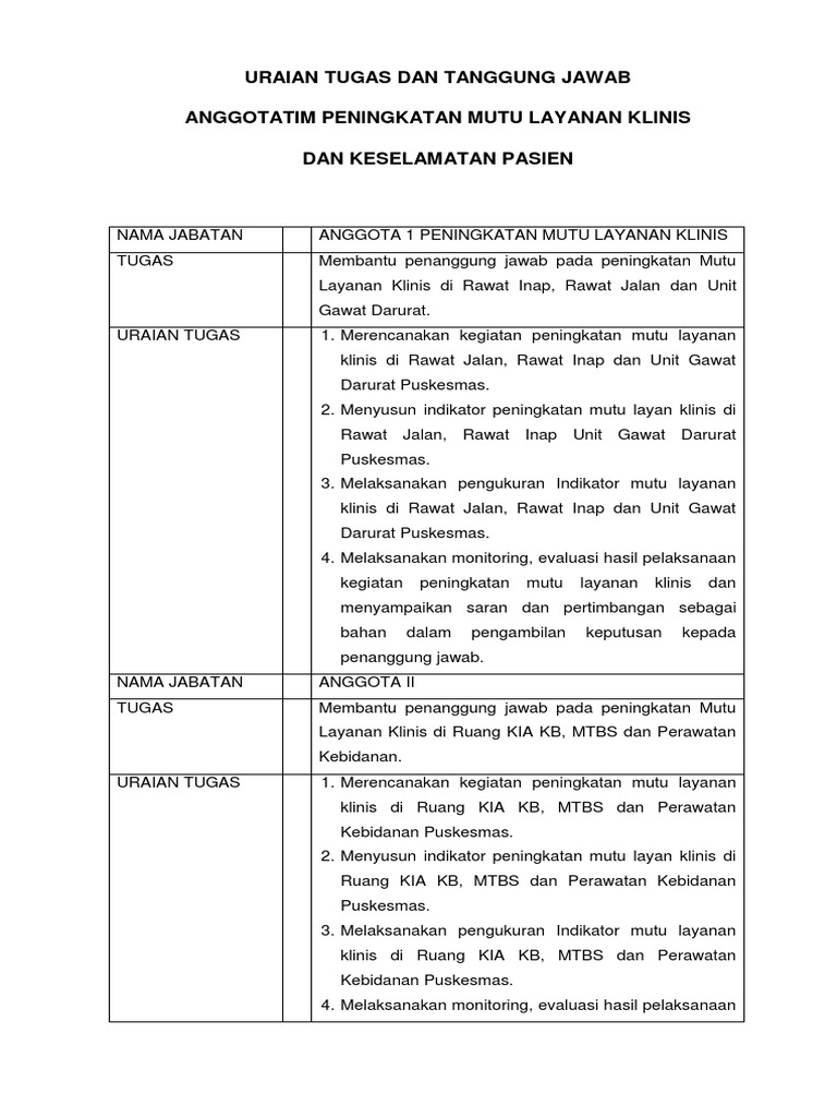 Uraian Tugas Dan Tanggung Jawab | PDF