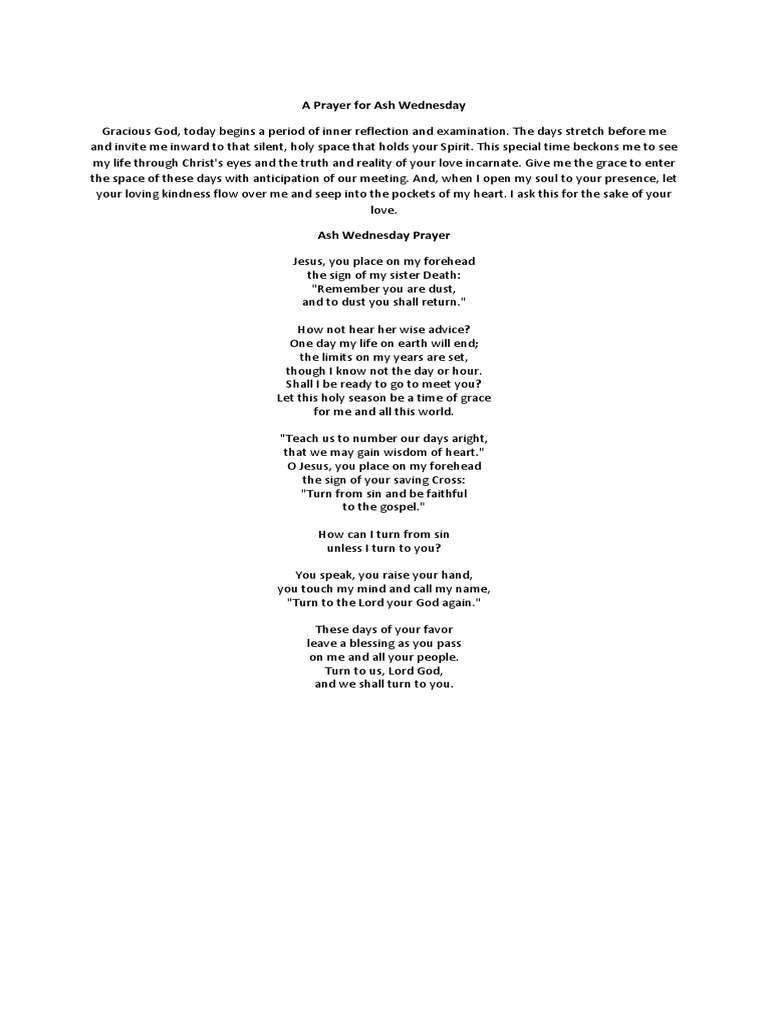A Prayer For Ash Wednesday | PDF | Grace In Christianity | Jesus