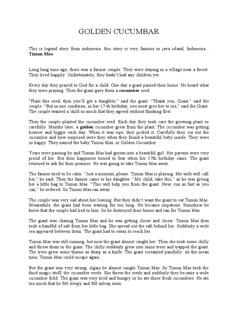 Timun Mas: Indonesian Folktale of Courage | PDF | Home & Garden ...