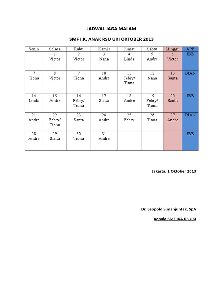 Jadwal Jaga Malam | PDF