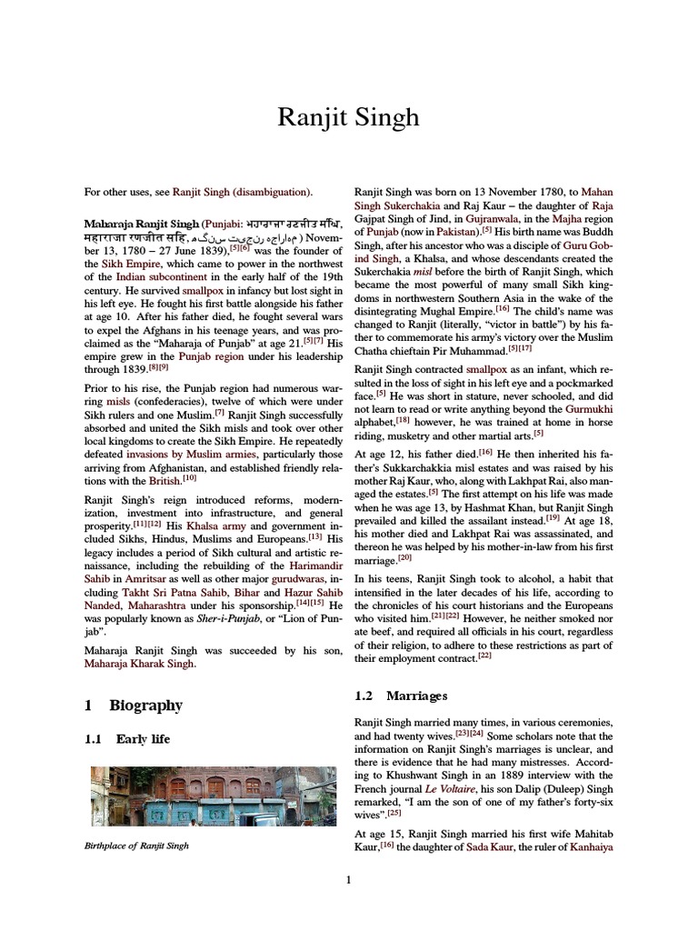 Ranjit Singh | PDF | Punjab | Indian Religions