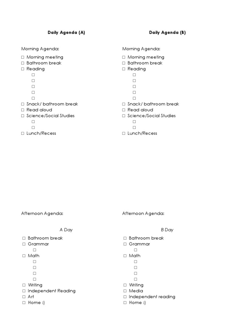 Daily Agenda Checklists | PDF | Meetings | Rules