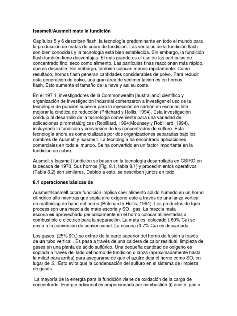Fundición de Cobre: Tecnología Isasmelt/Ausmelt | PDF | Fundición | Cobre