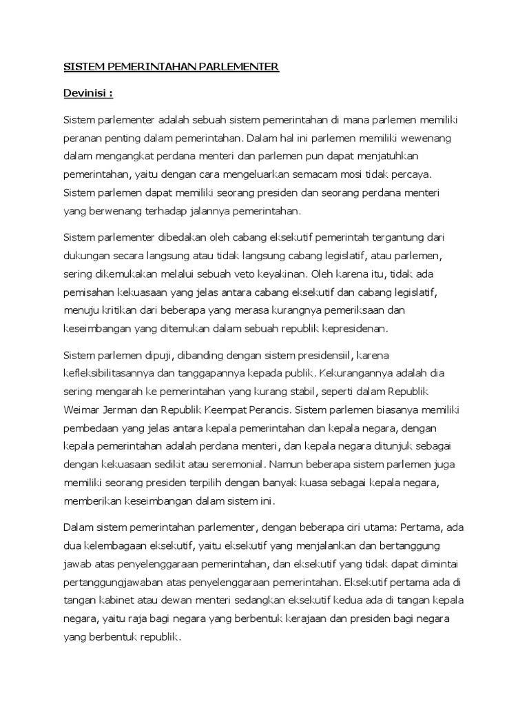 Sistem Pemerintahan Parlementer | PDF
