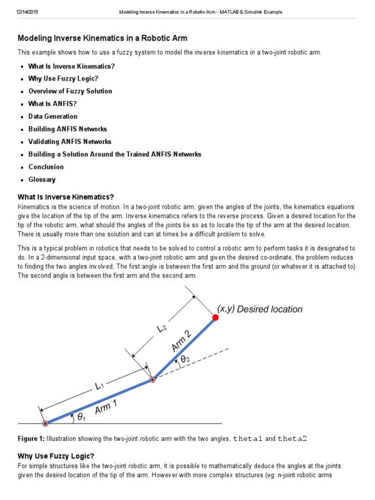 Modeling Inverse Kinematics in A Robotic Arm - MATLAB & Simulink Example | PDF | Fuzzy Logic ...