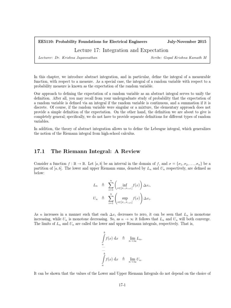 Lebesgue Integral and Expectation Concepts | PDF | Lebesgue Integration ...