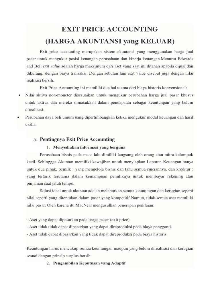 Exit Price Accounting | PDF