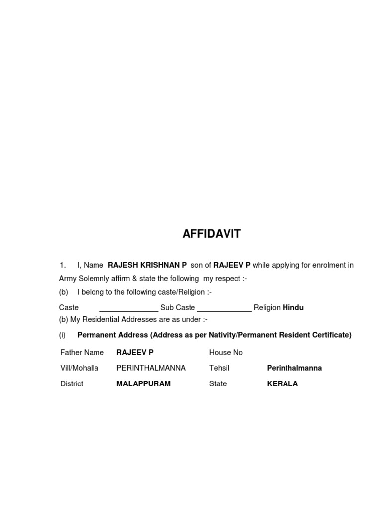 Army Affidavit | PDF