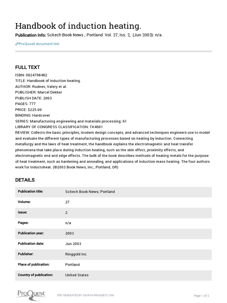Handbook of Induction Heating.: Full Text | PDF | Bibliography | Books