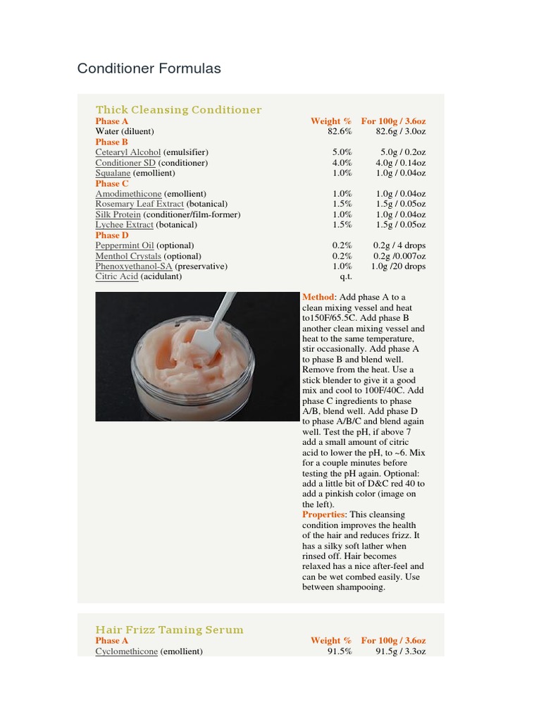 Conditioner Formulas | Download Free PDF | Emulsion | Chemical Substances