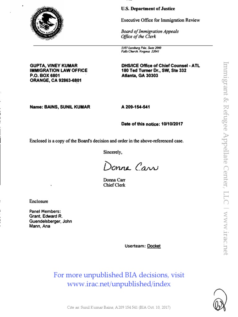 Sunil Kumar Bains, A209 154 541 (BIA Oct. 10, 2017) | PDF | Removal ...