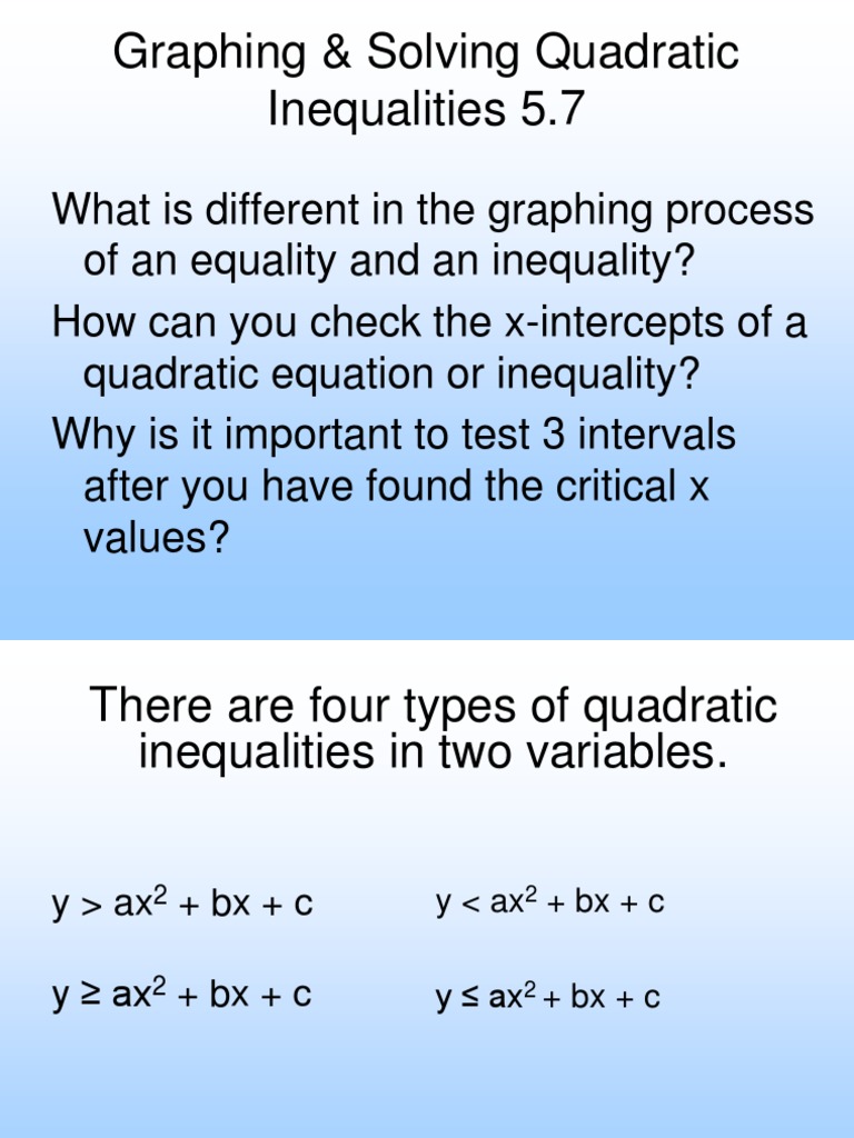 1.9 Graph Solve Quadratic Inequalities | PDF | Quadratic Equation ...