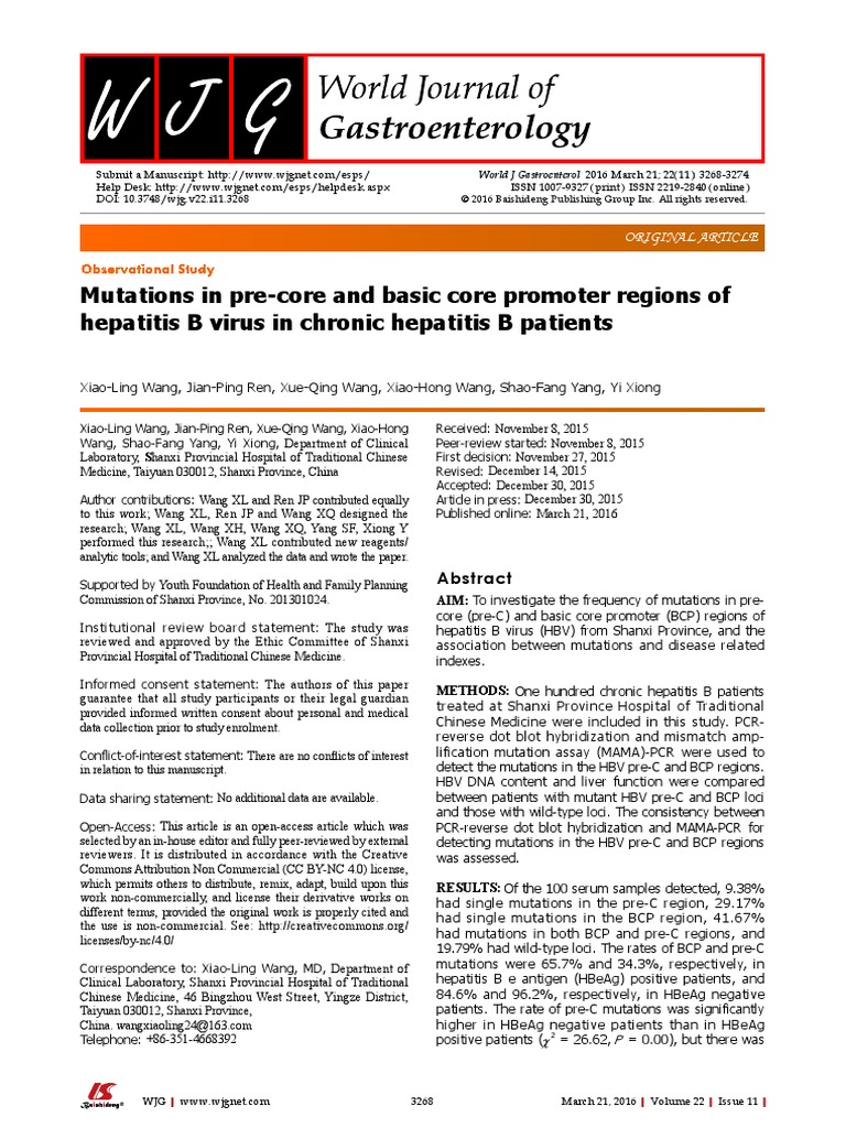 Mutations in Pre-Core and Basic Core Promoter Regions of Hepatitis B ...